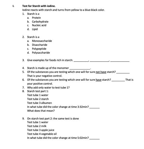 test for starch with iodine iodine reacts with starch and turns from