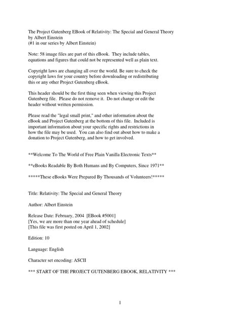 Relativity The Special And General Theory Einstein Pdf Special