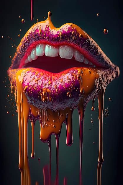 Premium Photo Big Red Womans Lips Lovely Lips Dripping Generative Ai