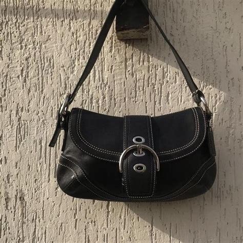 Vintage Black Leather Coach Soho Small Leather Buckle Flap Shoulder Bag