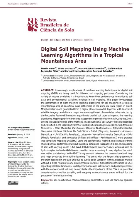PDF Digital Soil Mapping Using Machine Learning Algorithms In A Tropical Mountainous Area