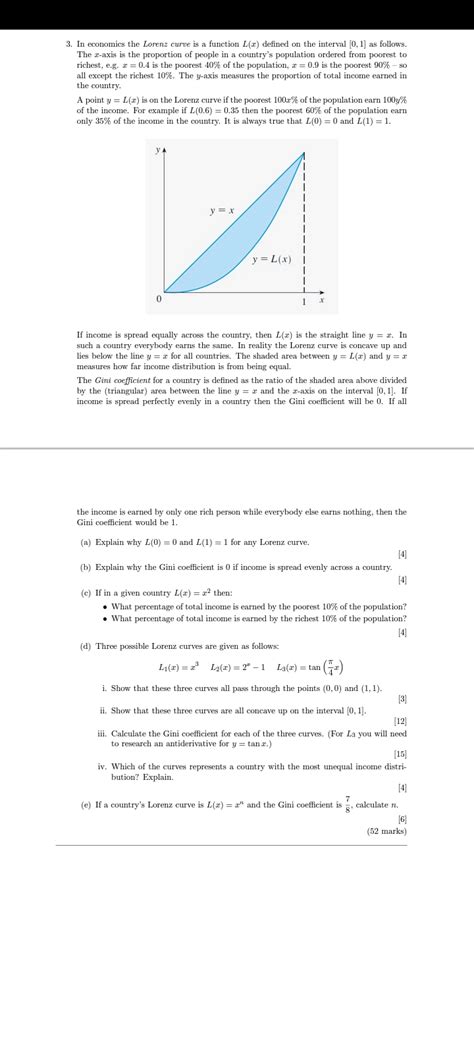 solved 3 in economics the lorenz curve is a function l x