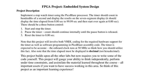 FPGA Project Embedded System Design Project Chegg