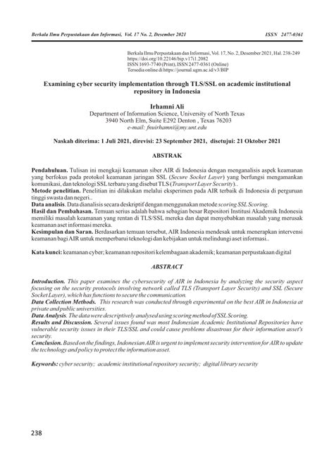 Pdf Examining Cyber Security Implementation Through Tlsssl On