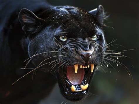 A Stunning Macro Close Up Of A Snarling Black Panther Its Mouth Wide