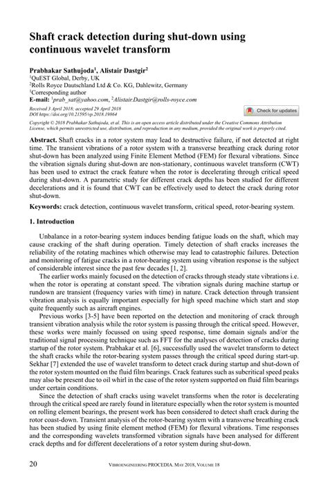 Pdf Shaft Crack Detection During Shut Down Using Continuous Wavelet