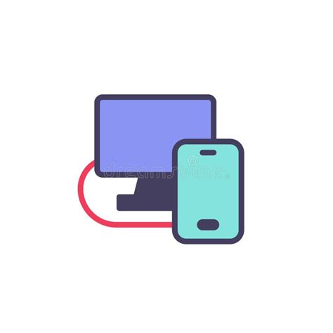 computer connected phone flat icon stock vector illustration of cable
