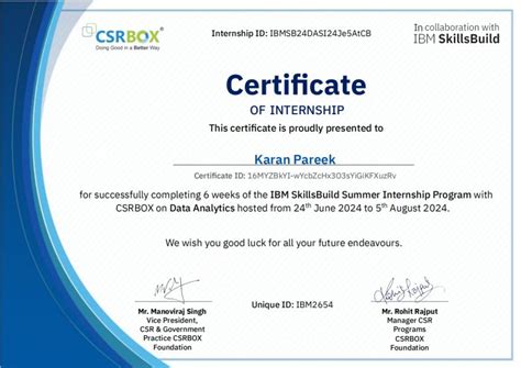 Karan Pareek On Linkedin Dataanalytics Ibm Skillsbuild Csrbox Internship Techcareer