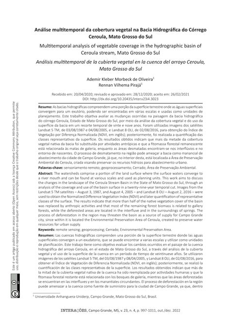 Pdf Análise Multitemporal Da Cobertura Vegetal Na Bacia Hidrográfica