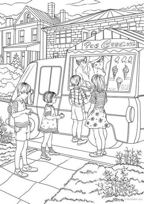 Ice Cream Truck Printable Adult Coloring Page From Favoreads Etsy Ice