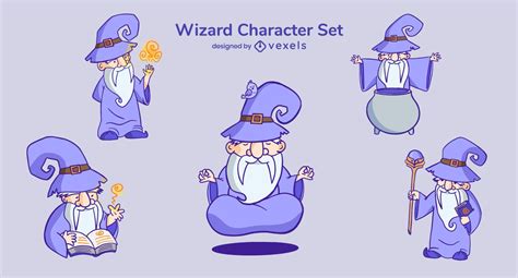 Wizard Cartoon Character Set Vector Download