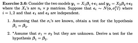 Solved Exercise 36 Consider The Two Models Y1x1β1εlon1