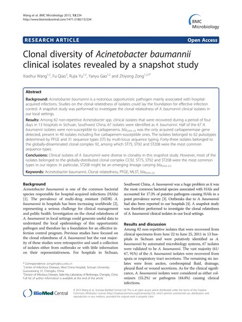 Pdf Clonal Diversity Of Acinetobacter Baumannii Clinical Isolates