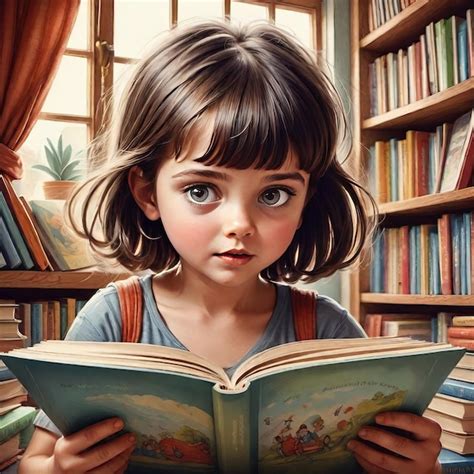 Premium Ai Image Cute Girl With Books In The Library Cute Girl With