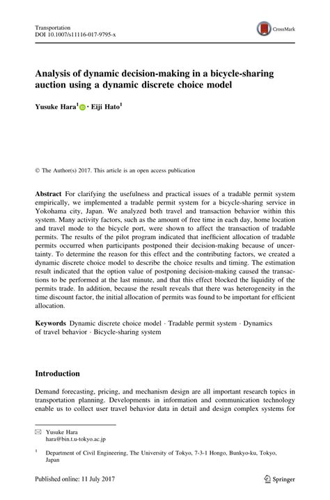 Pdf Analysis Of Dynamic Decision Making In A Bicycle Sharing Auction Using A Dynamic Discrete