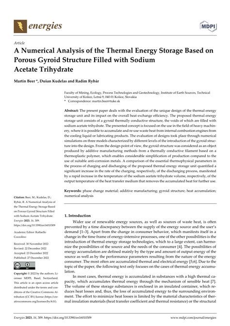 Pdf A Numerical Analysis Of The Thermal Energy Storage Based On
