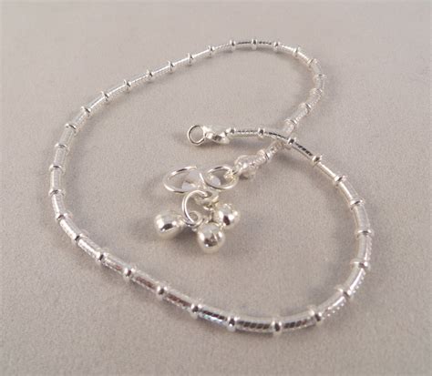 Anklet Handcrafted Sterling Silver Women Anklet 10 12 Long With Three