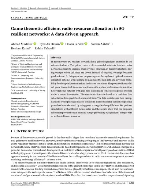 Game Theoretic Efficient Radio Resource Allocation In 5g Resilient