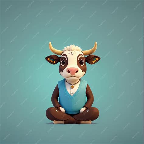 Icon Vector De Dibujos Animados De Yoga De Meditación De Vaca Linda