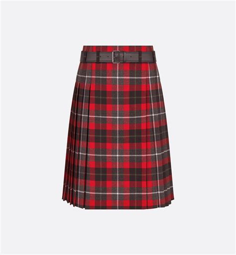 Kilt Inspired Pleated Skirt With Belt Red Gray And Black Checkndior