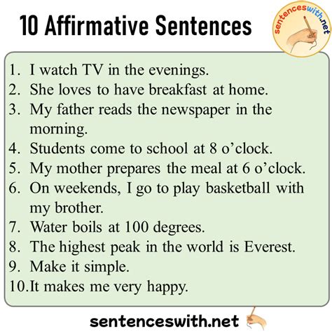10 Affirmative Sentences Examples English Examples Of Affirmative Sentences Sentenceswith Net