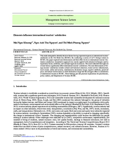 Pdf Elements Influence International Tourists Satisfaction