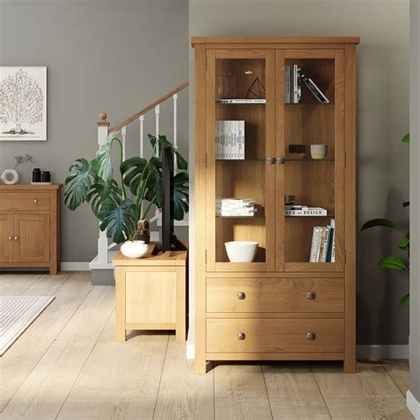Wynyard Display Cabinet With Glass Doors And Sides Oak World