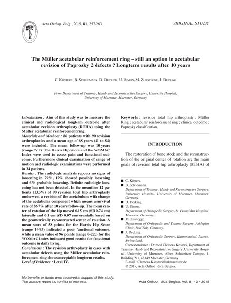 Pdf The Müller Acetabular Reinforcement Ring Still An Option In Acetabular Revision Of