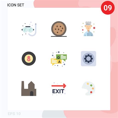 Mobile Interface Flat Color Set Of 9 Pictograms Of Chat Qa Chef Answer