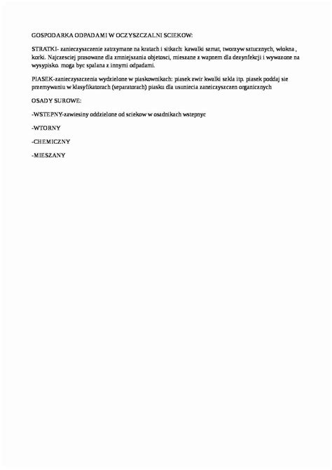 Gospodarka odpadami w oczyszczalni ścieków Notatek pl