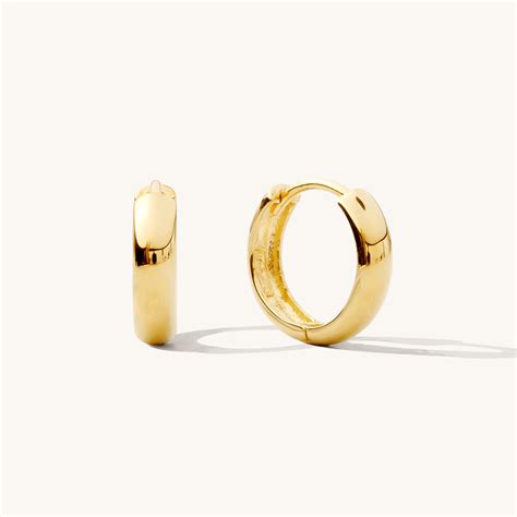 Thick Huggie Hoop Earrings 14k Solid Gold Simple And Dainty