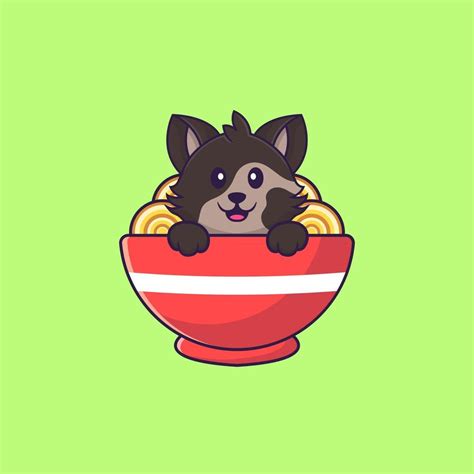 chat mignon mangeant des nouilles ramen concept de dessin animé animal