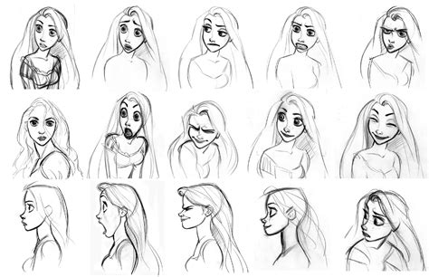 Rapunzel Character Designs Expression Sheets Tangled Drawing
