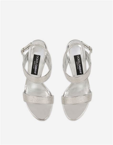 Kim Dolceandgabbana Satin Sandals With Fusible Rhinestones In Grey For