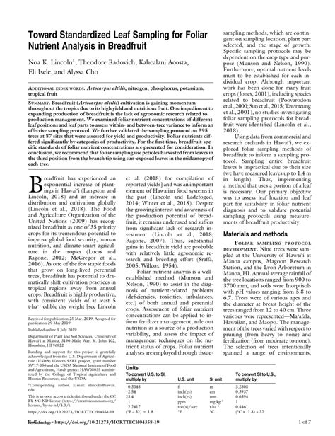 Pdf Toward Standardized Leaf Sampling For Foliar Nutrient Analysis In
