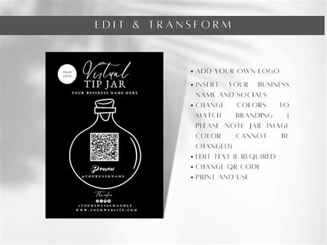 Printable Virtual Tip Jar Editable Venmo Payment Sign QR Etsy