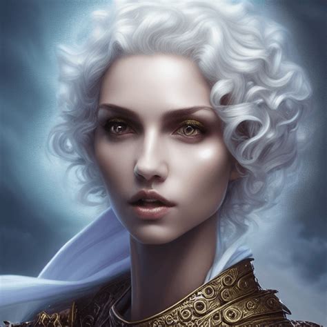 Beautiful Woman With White Pearlescent Short Hair Curly White Hood