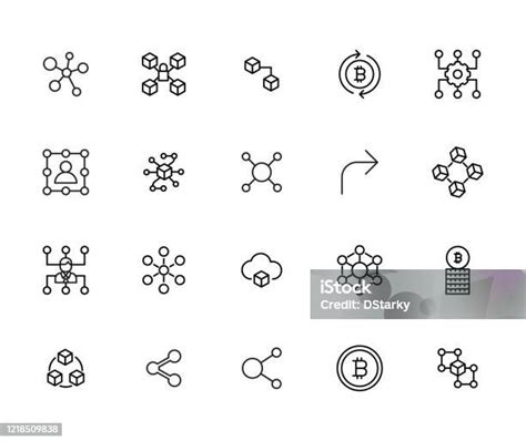 筆劃線圖示集的區塊鏈向量圖形及更多區塊鏈圖片 區塊鏈 二進制碼 互聯網 Istock