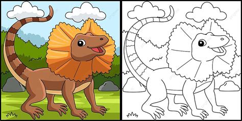 Frill Necked Lizard Coloring Page Illustration Page Color Line Vector