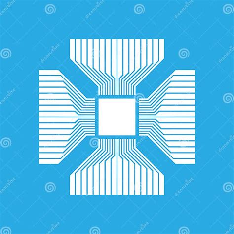 cpu microprocessor microchip circuit board flat icon simple white symbol on blue background