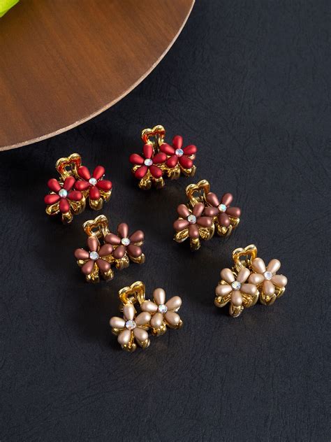 Buy Golden Peacock Women Set Of 6 Embellished Claw Clip Hair