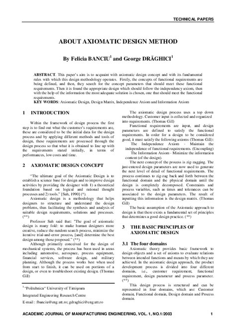 Pdf About Axiomatic Design Method