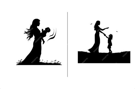 Silueta De Madre Con Una Hija Madre Con Un Hijo Ilustración Vectorial