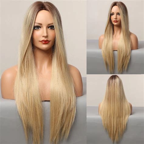 ALAN EATON długi na jedwabnym sznurku prosto Ombre brązowy blond złote