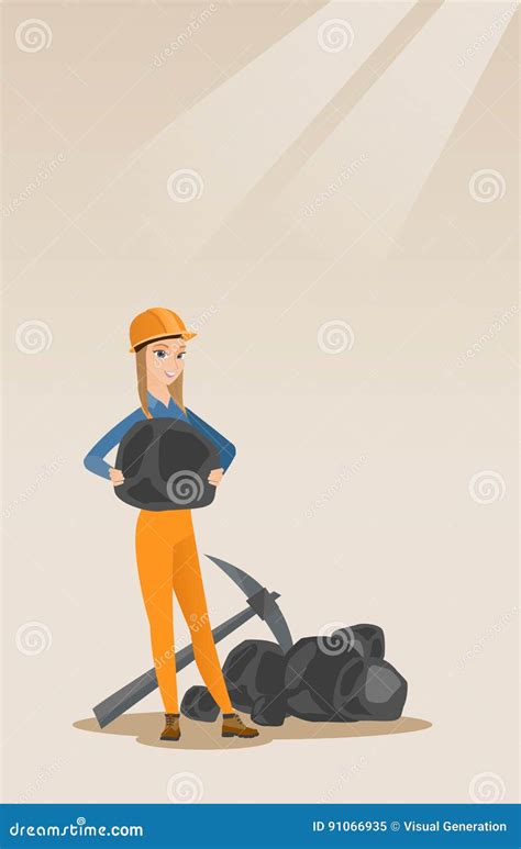 Miner Holding Coal In Hands Vector Illustration Stock Vector