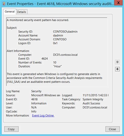 4618 S A Monitored Security Event Pattern Has Occurred Windows 10 Microsoft Learn
