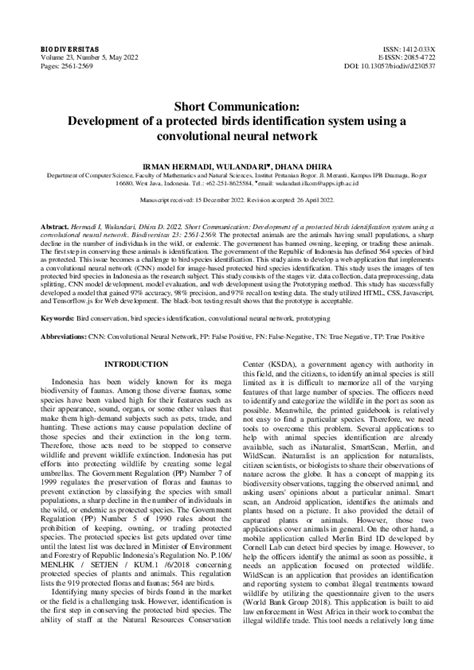 Pdf Development Of A Protected Birds Identification System Using A