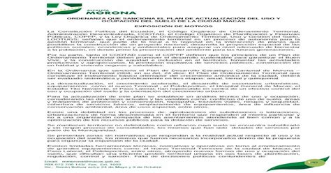Ordenanza Que Sanciona El Plan De ActualizaciÓn Del Uso Y