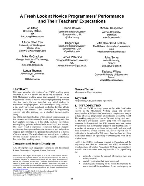 Pdf A Fresh Look At Novice Programmers Performance And Their Teachers Expectations