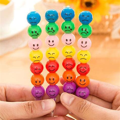 7 Colors Crayons Sugar Coated Haws Cartoon Smiley Graffiti Pen Kawaii